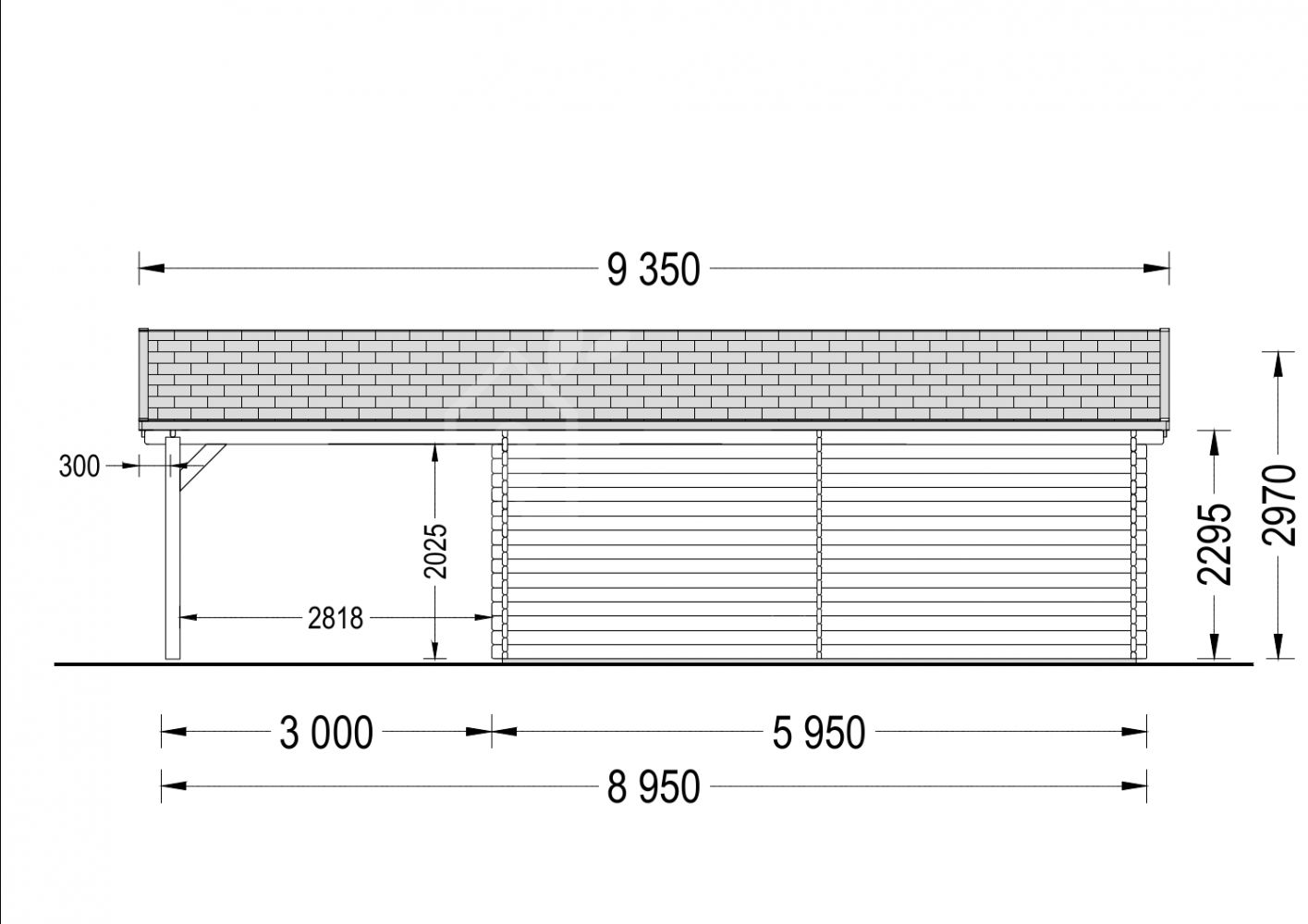 Double Wooden Garage MULTI (44 mm) 6x6 m With Single Carport 3x6 m
